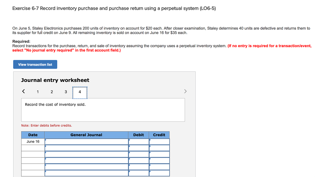 Solved Exercise 6-7 Record inventory purchase and purchase | Chegg.com