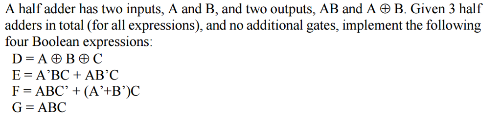Solved A half adder has two inputs, A and B, and two | Chegg.com