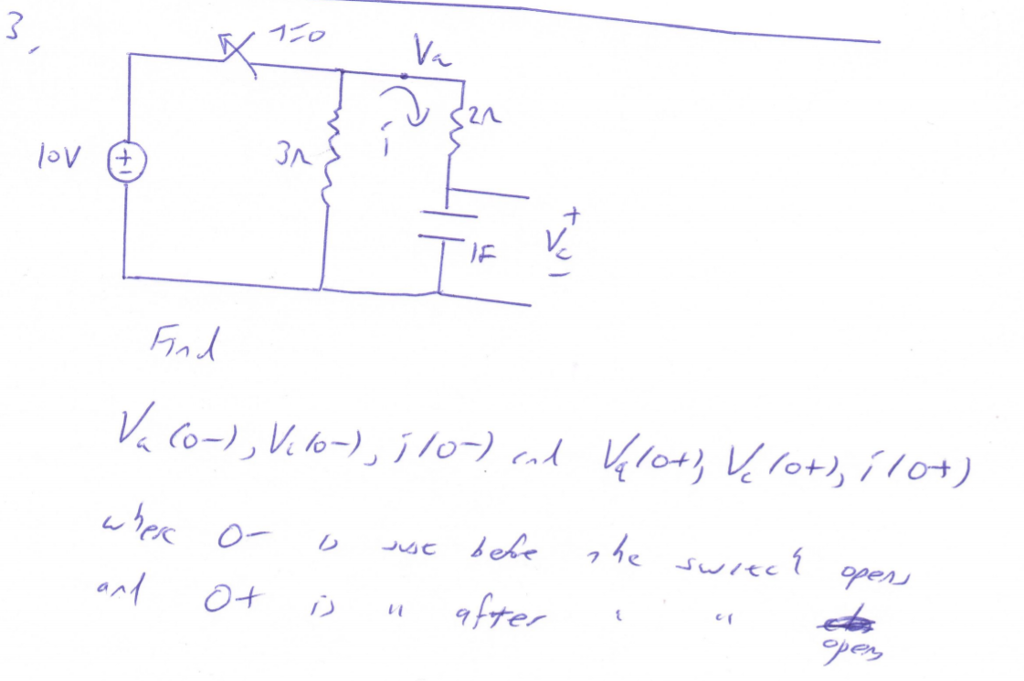 Solved Find Va(0-), Vc(0-), I(0-) and Va(0+), Vc(0+), I(0+) | Chegg.com