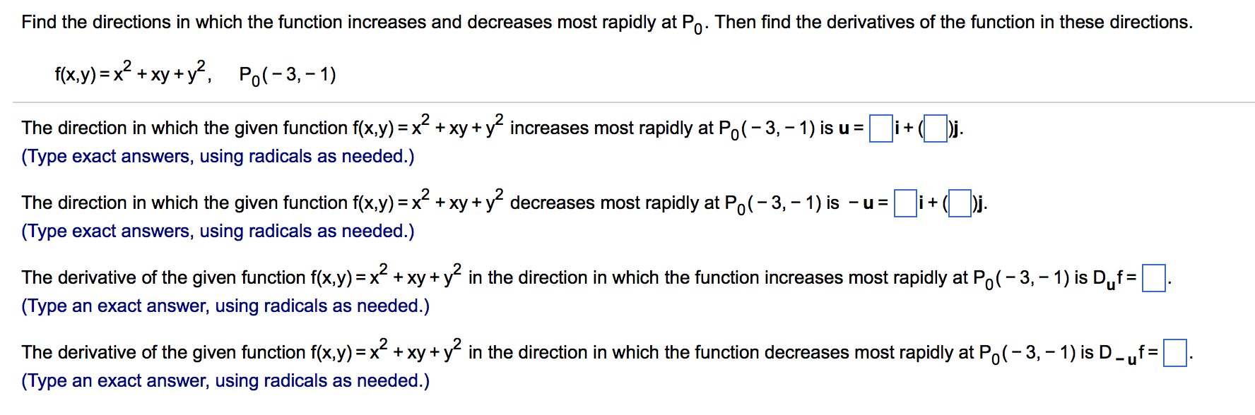 Solved Find the directions in which the function increases | Chegg.com