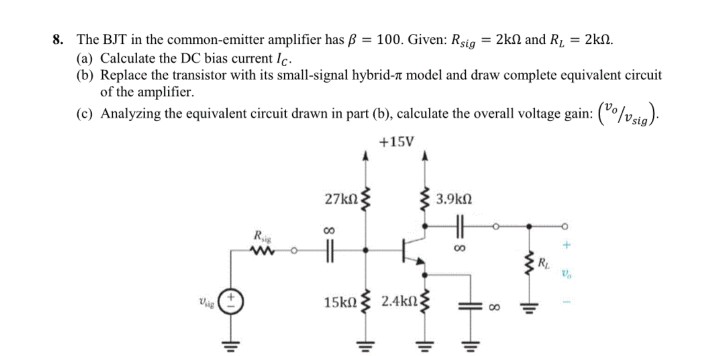 Solved the BJT in the common-emitter amplifier has B=100. | Chegg.com