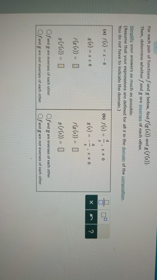 Solved For Each Pair Of Functions Fand G Below Find F G