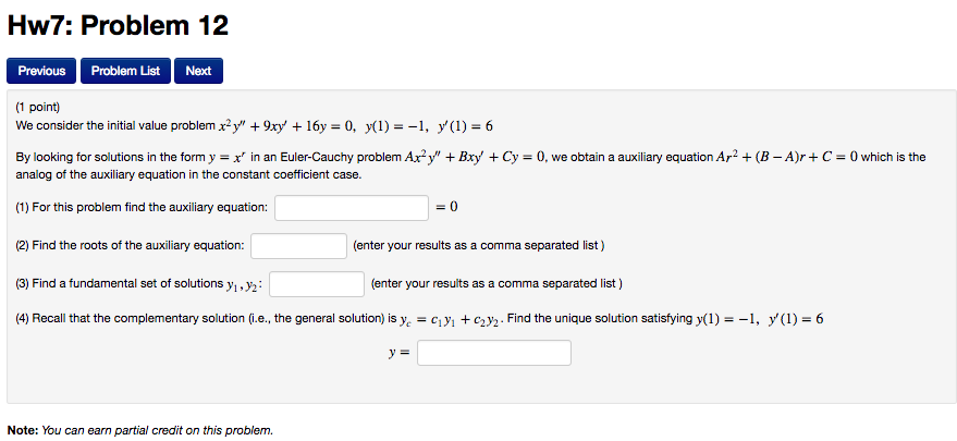 Solved Hw7: Problem 12 Previous Problem List Next (1 point) | Chegg.com