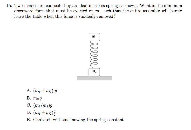 Solved Two masses are connected by an ideal massless spring | Chegg.com