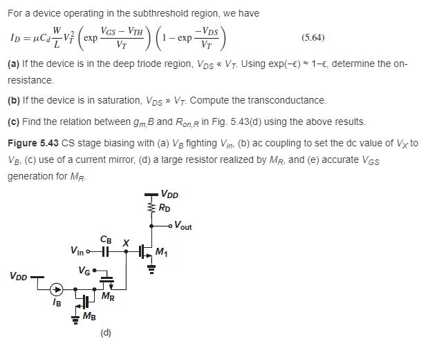 Solved For a device operating in the subthreshold region, we | Chegg.com