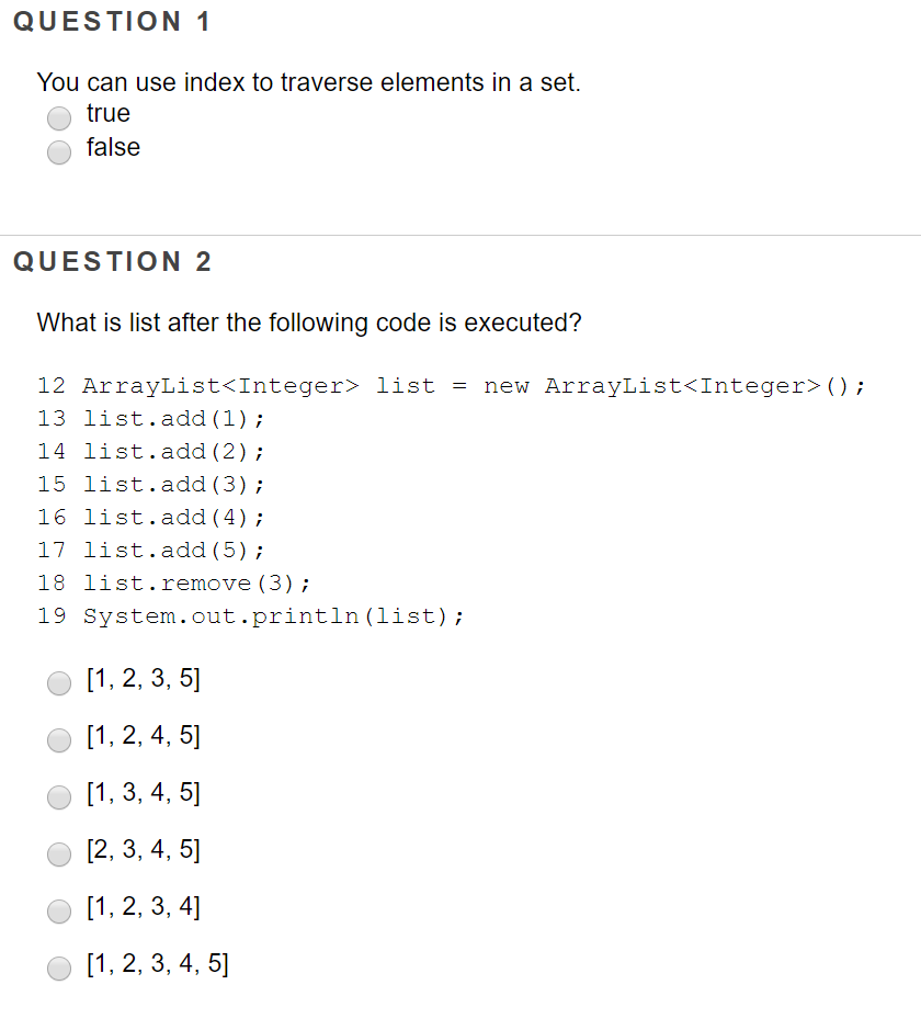 Solved You can use index to traverse elements in a set. | Chegg.com