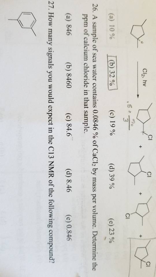 Solved CI Cl Cl Cl2, hv Cl (a) 10% |(b) 3290] (c) 19 % (d) | Chegg.com