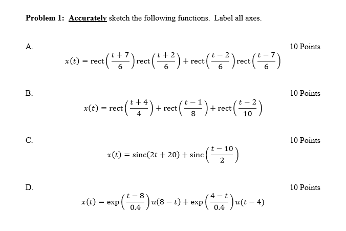 Solved Accurately sketch the following functions. Label all | Chegg.com