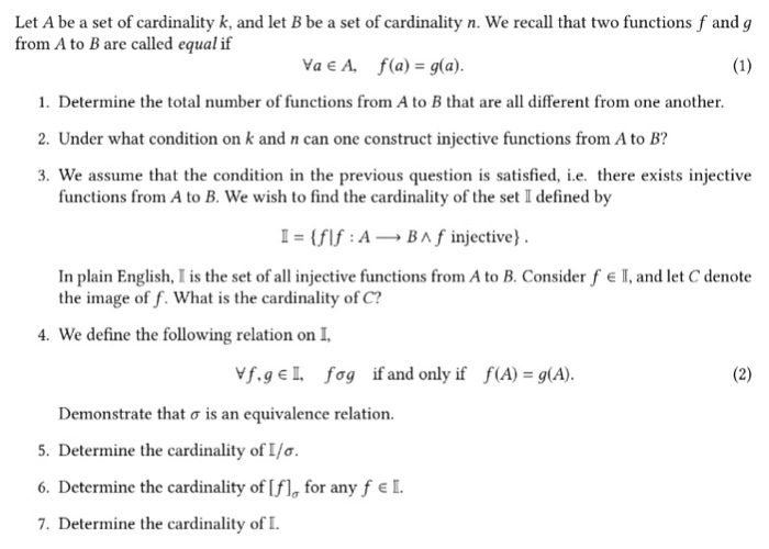 Solved Let A be a set of cardinality k, and let B be a set | Chegg.com