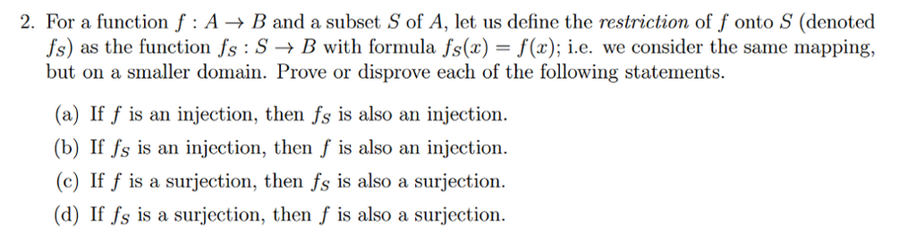 Solved 2. For a function f : A - B and a subset S of A, let | Chegg.com