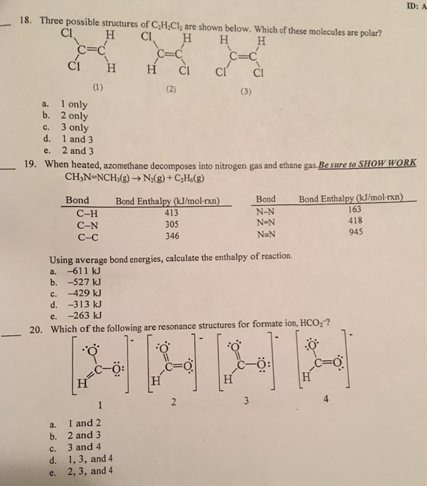 Solved Three possible structures of C_2H_2Cl_2 are shown | Chegg.com