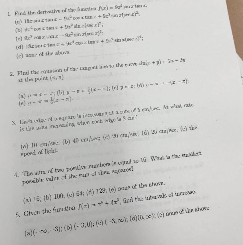 Solved 1. Find the derivative of the function f(x) = 9x2 | Chegg.com