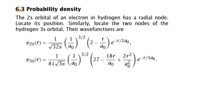 Solved 6.3 Probability density The 2s orbital of an electron | Chegg.com
