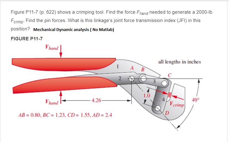 Solved Figure P11-7 (p. 622) shows a crimping tool. Find the | Chegg.com