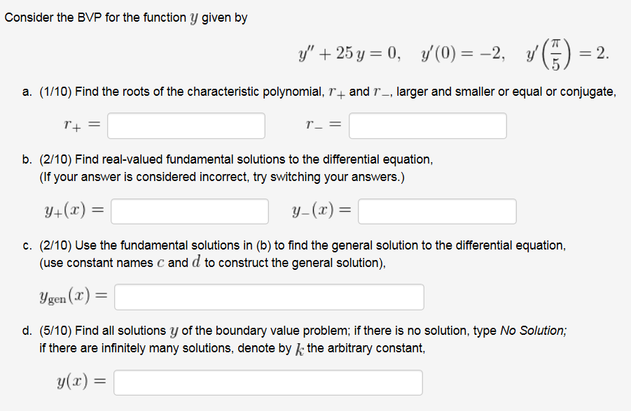 Consider the BVP for the function y given by y" + 25y | Chegg.com