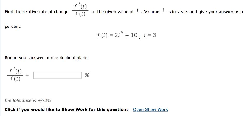 Solved f (t) Find the relative rate of change f(t)at the | Chegg.com