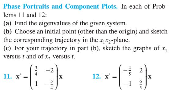 Solved Phase Portraits and Component Plots. In each of Prob- | Chegg.com