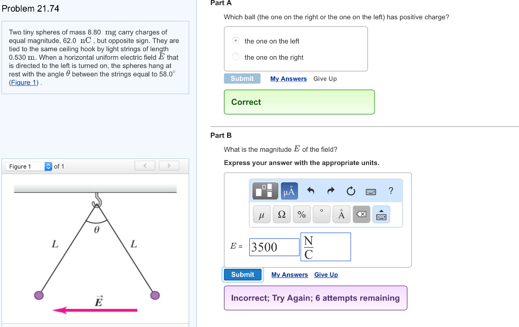 Solved Two tiny spheres of mass 8.80 mg carry charges of | Chegg.com