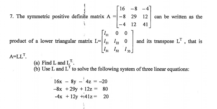 Solved The Symmetric Positive Definite Matrix A [16 8 4