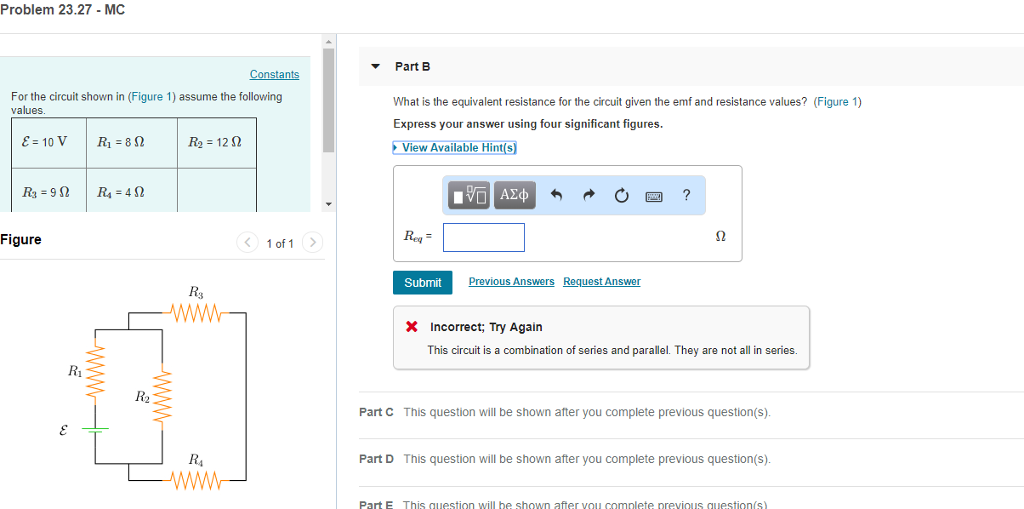 Solved Problem 23.27-MC Part B Constants For the circuit | Chegg.com