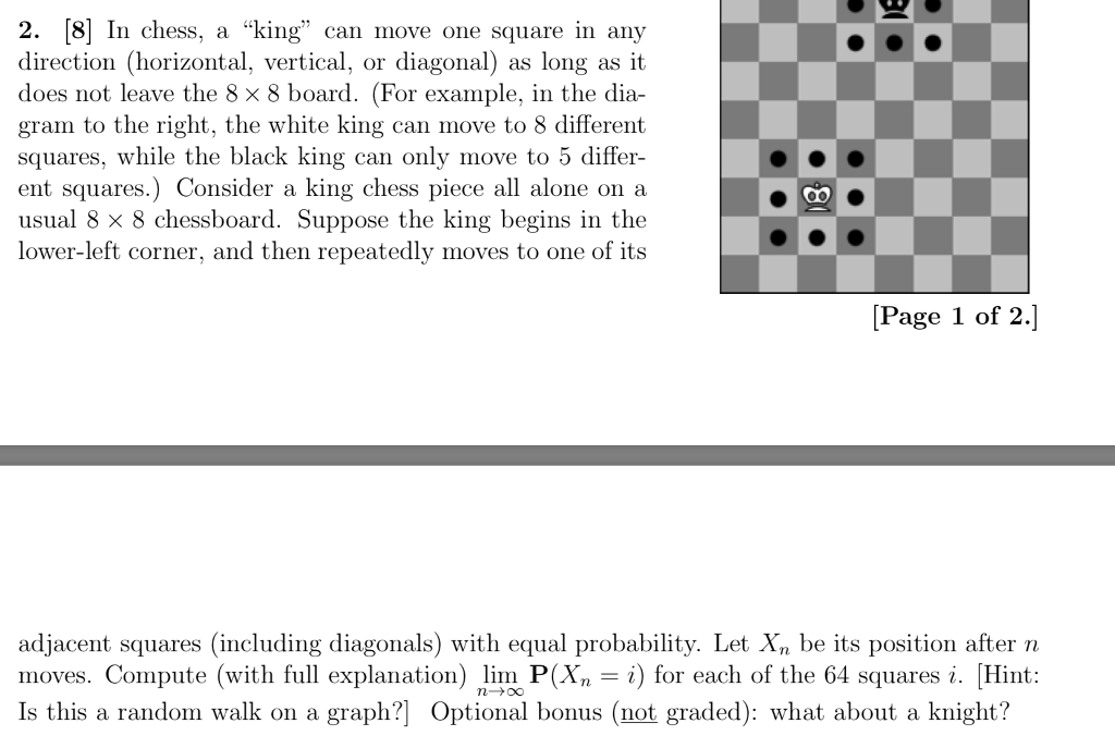 2. 8 In chess, a "king" can move one square in any | Chegg.com