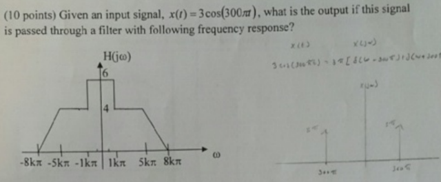Solved Given an input signal, x(t) = 3cos(300pi t), what is | Chegg.com