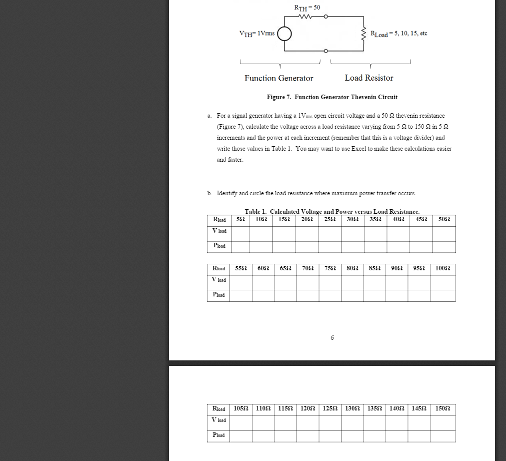 Solved For a signal generator having a 1 V_rms open circuit | Chegg.com