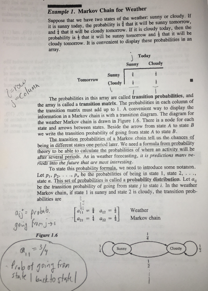 Solved Question 5a. The weather markov chain model is | Chegg.com
