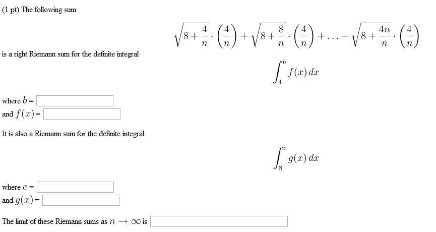 Solved The following sum is a right Riemann sum for the | Chegg.com