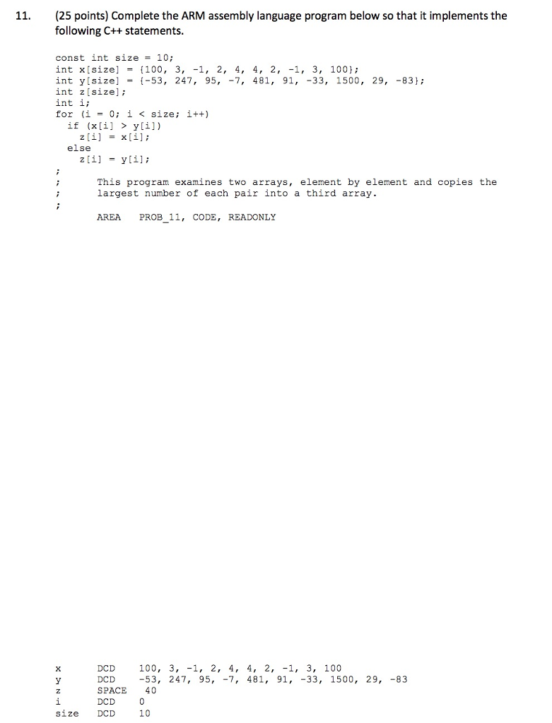 11.(25 points) Complete the ARM assembly language | Chegg.com