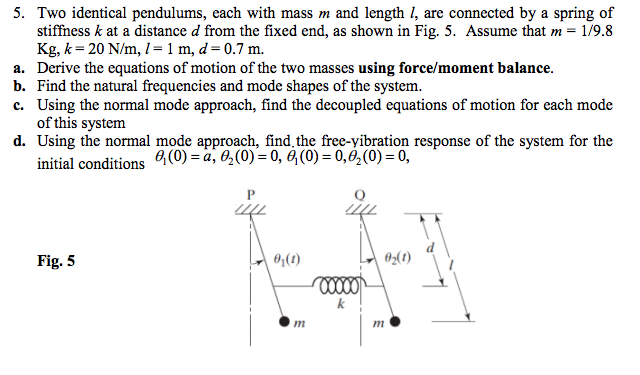 Solved Two identical pendulums, each with mass m and length | Chegg.com