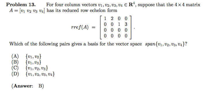 Solved For four column vectors v_1, v_2, v_3, v_4 Element | Chegg.com