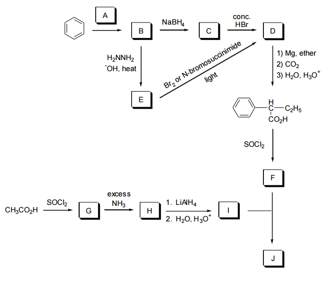 Solved SOC CH3CO H H2NNH2 OH, heat excess NH NaBH4 or light | Chegg.com