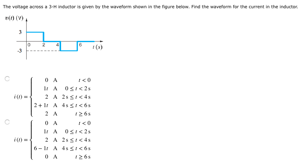 Solved The voltage across a 3-H inductor is given by the | Chegg.com