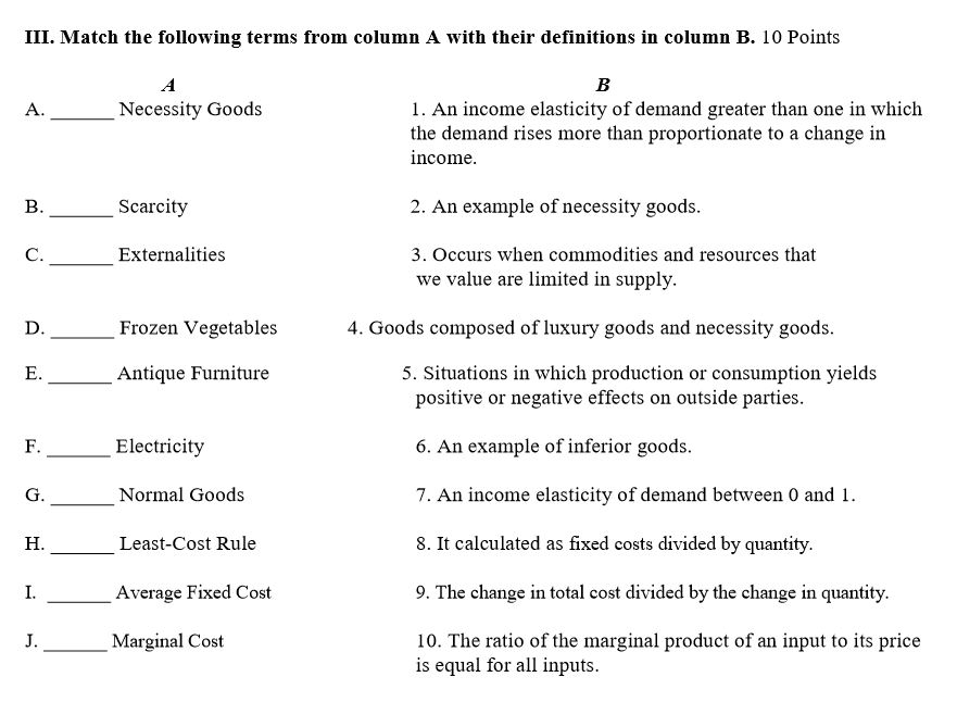 Solved Match the following terms from column A with their | Chegg.com