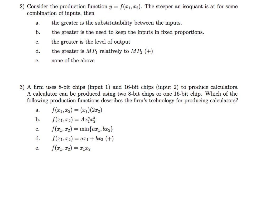 Solved 2 Consider The Production Function Y Fx1x2 The 