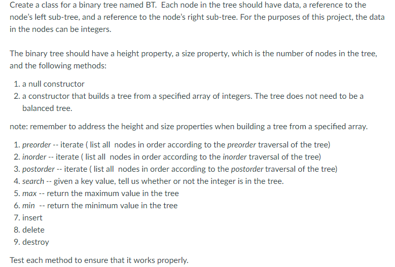 Solved Create A Class For A Binary Tree Named Bt Each Node 8516