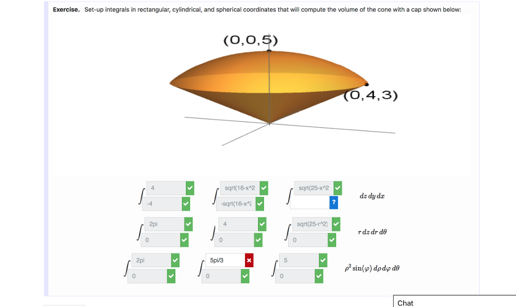 Solved Exercise. Set-up integrals in rectangular, | Chegg.com