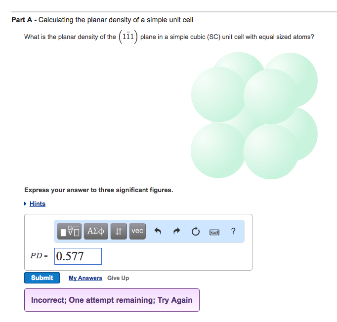 Solved Part A - Calculating the planar density of a simple | Chegg.com