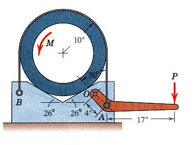 Solved For the design of the band brake shown, find the | Chegg.com