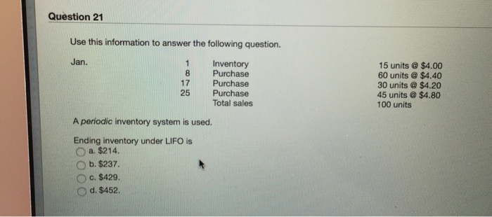 Solved Use this information to answer the following | Chegg.com