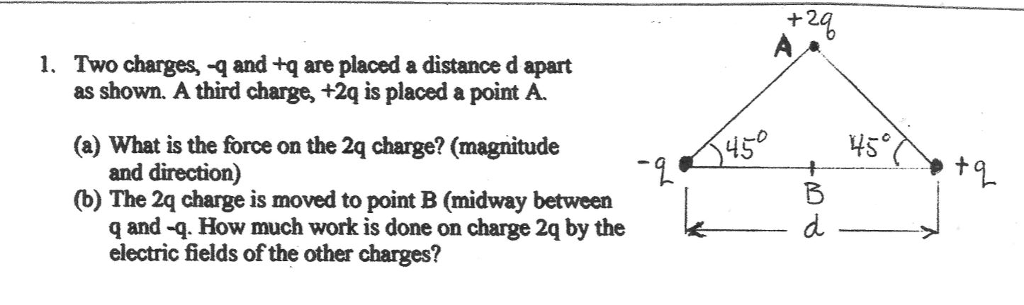 Solved Two charges, -q and +q are placed a distance d apart | Chegg.com