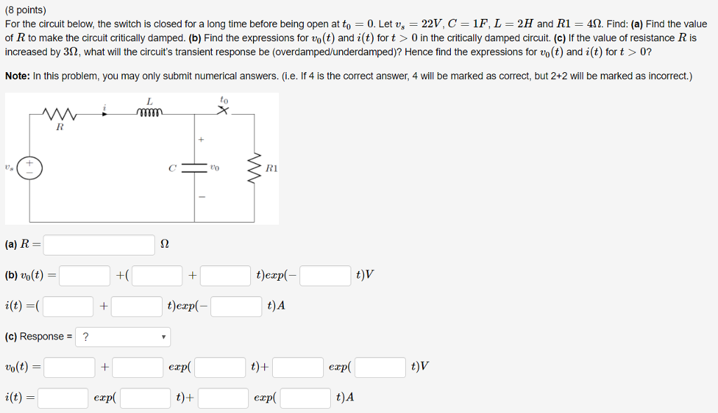 Solved For the circuit below, the switch is closed for a | Chegg.com