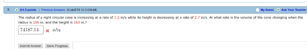 Solved 7. 01.5 points | Previous Answers SCalcET8 | Chegg.com Solved 7. 01.5 points | Previous Answers SCalcET8 | Chegg.com