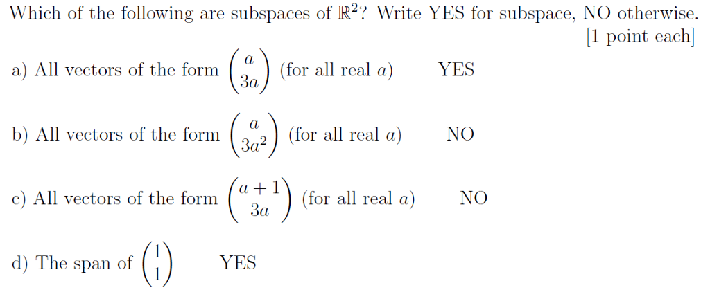 Solved Which of the following are subspaces of R2 It shows | Chegg.com