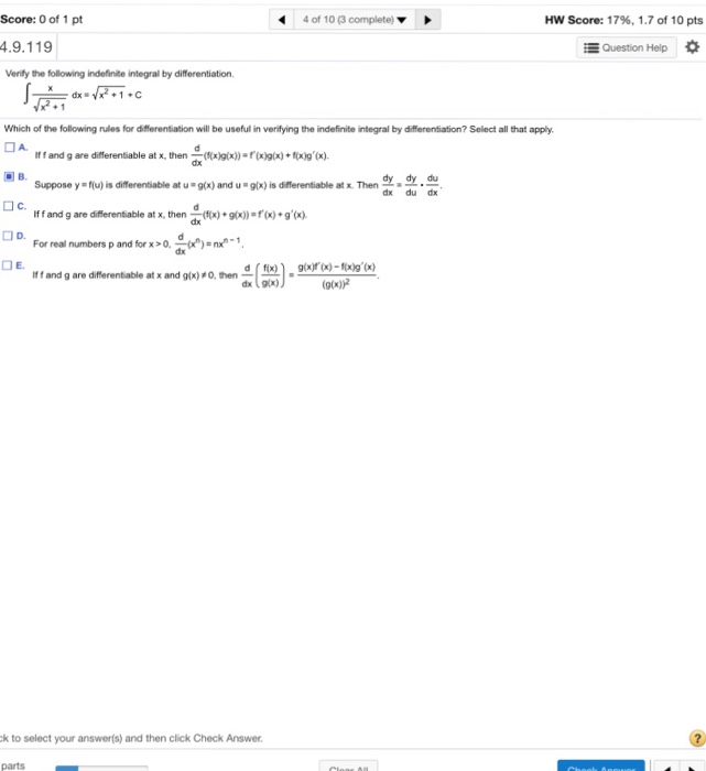 Solved Verify the following indefinite integral by | Chegg.com