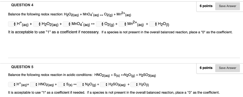 Solved Balance the following redox reaction: H_2O_2(aq) + | Chegg.com