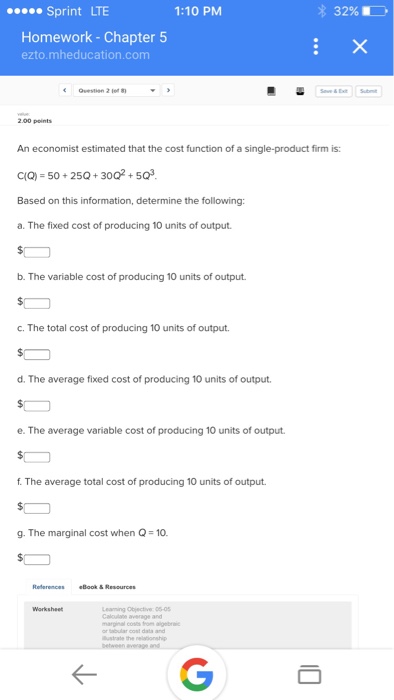 Solved An economist estimated that the cost function of a | Chegg.com
