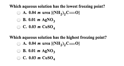 Solved Which aqueous solution has the lowest freezing point? | Chegg.com