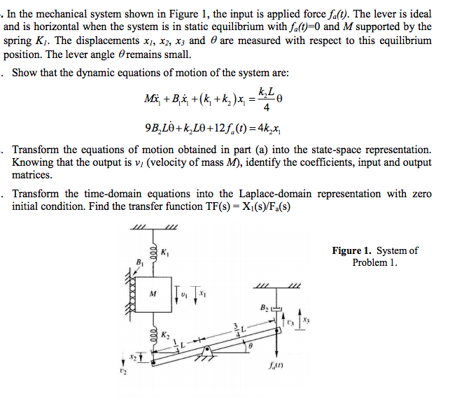 Solved . In the mechanical system shown in Figure 1, the | Chegg.com
